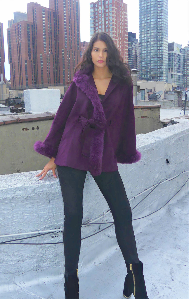 Mid Length Baby Alpaca Cape - Shawl - Plum – Inca Heritage NYC